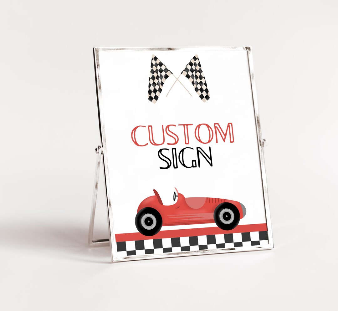 Editable Racecar Party Sign, Racing Car Vintage Table Sign, Two Fast ...