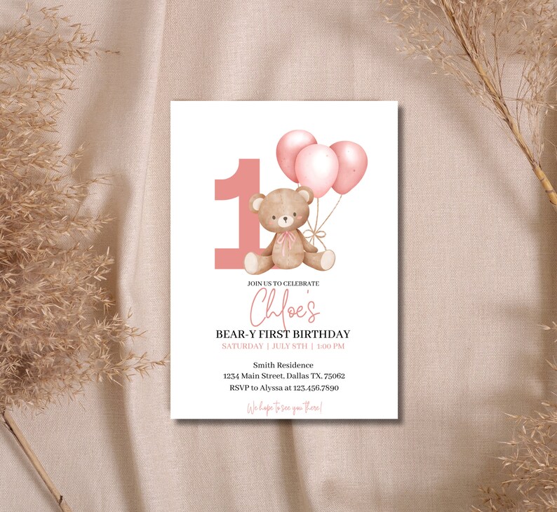 BEAR BIRTHDAY Invitation Beary 1st Birthday Invitebear - Etsy