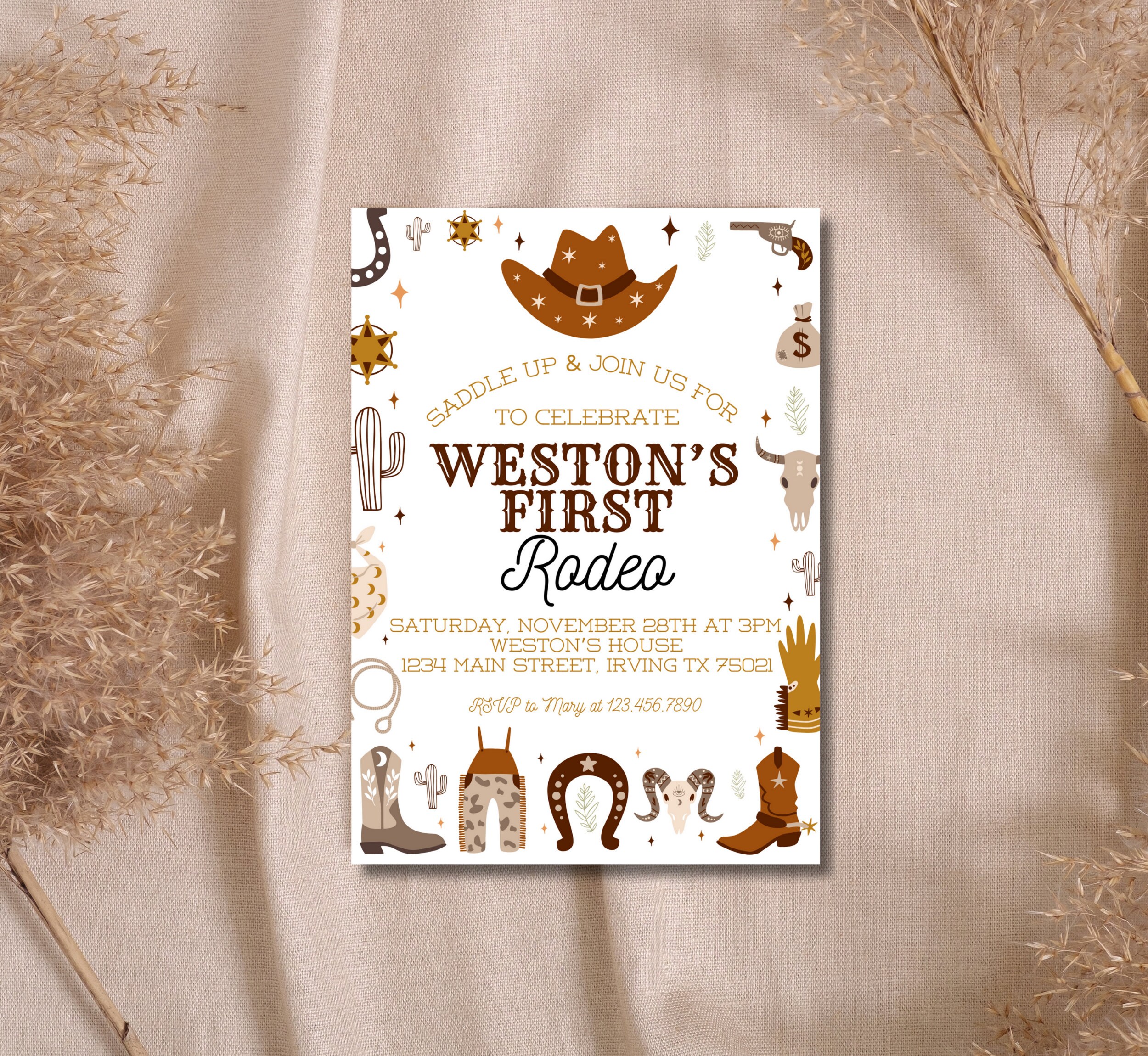 Editable My First Rodeo Invitation Cowboy Birthday Invite Wild West ...