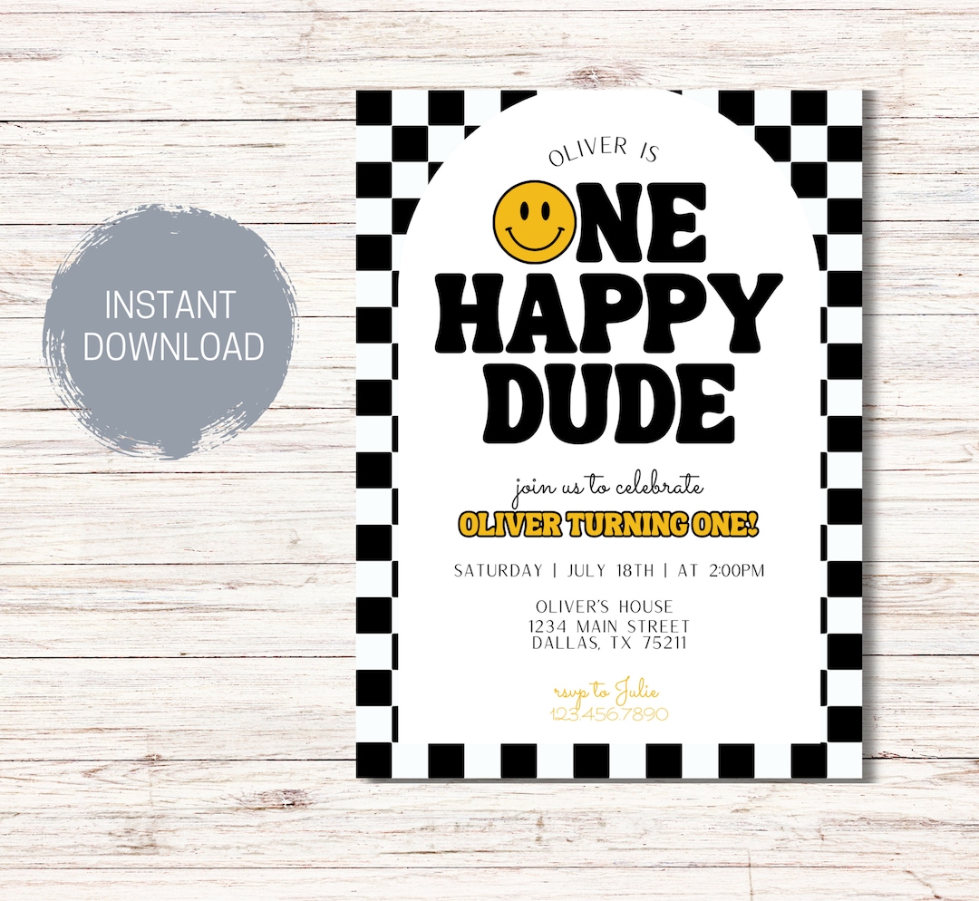 One Happy Dude Birthday Invitation Template, Boy 1st Birthday Invite ...