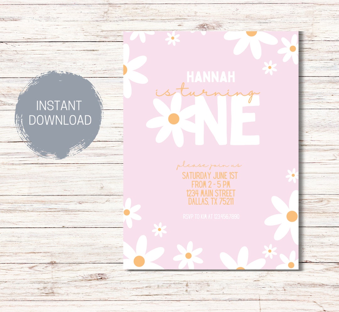 Daisy Birthday Invitation Template, Daises First Birthday, Boho Daisy ...