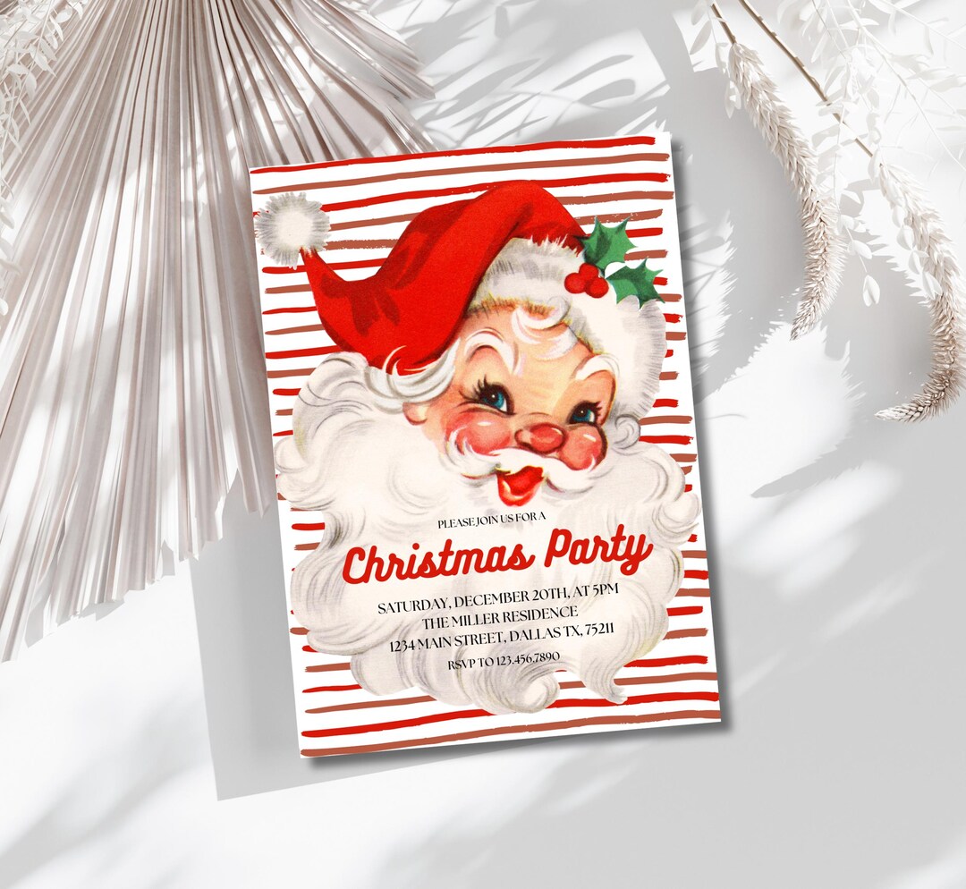 Vintage Santa Christmas Invitation, Santa Clause Christmas Party Invite ...