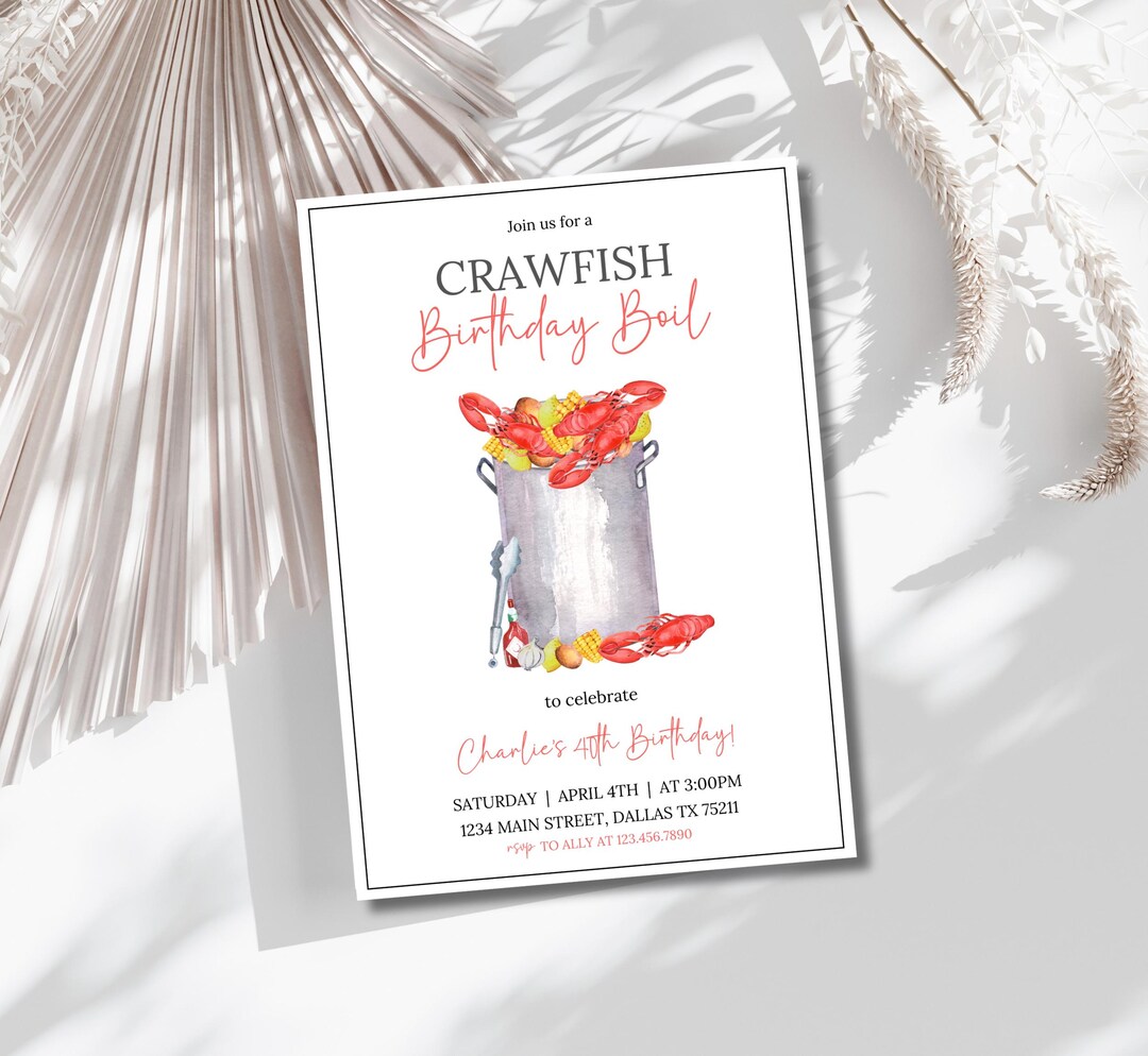 Crawfish Boil Birthday Invite, Crawfish Boil Invitation, Editable ...