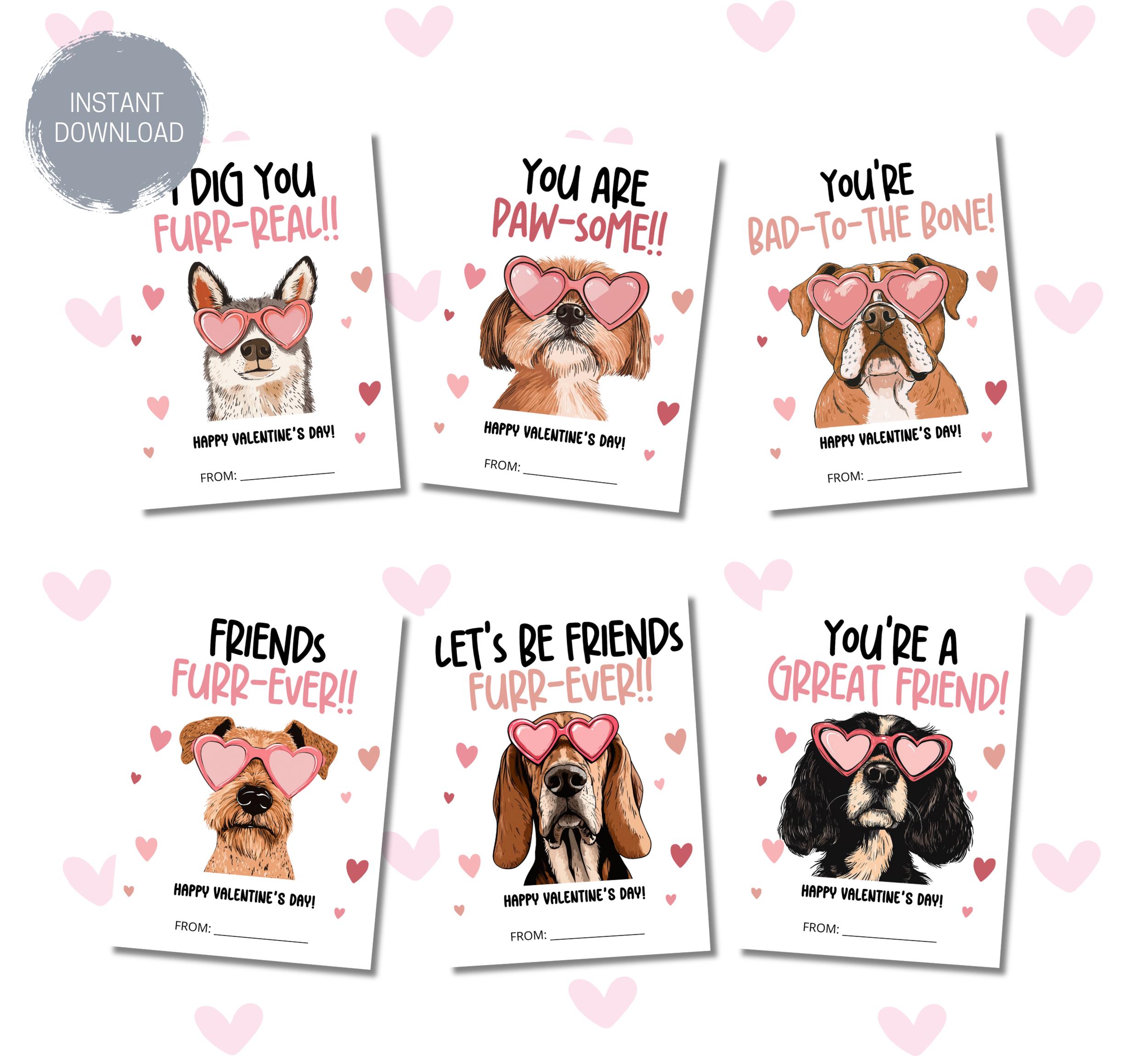 Printable Puppy Dog Valentine Cards, Classroom Valentines Day Cards ...