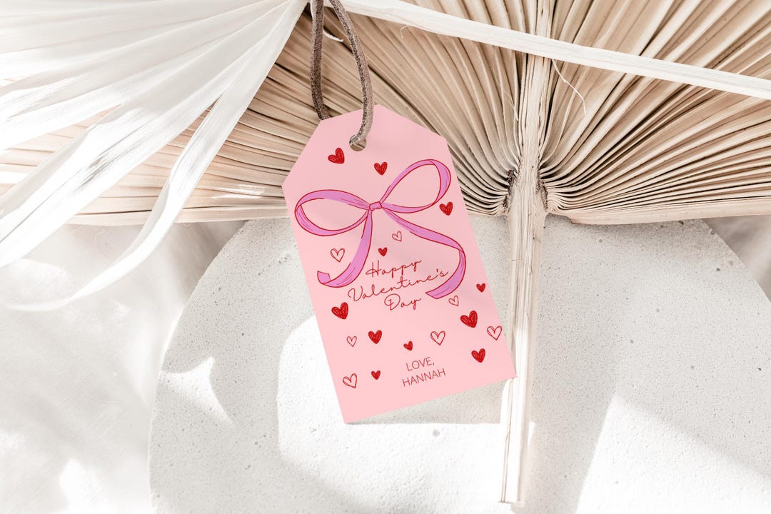 Pink Red Bow Valentine's Gift Tag, Valentines Day, Editable Valentine ...