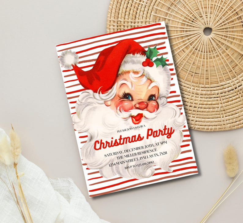 Vintage Santa Christmas Invitation, Santa Clause Christmas Party Invite ...