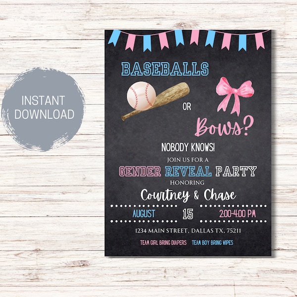 Baseball Gender Reveal Invitation - Etsy