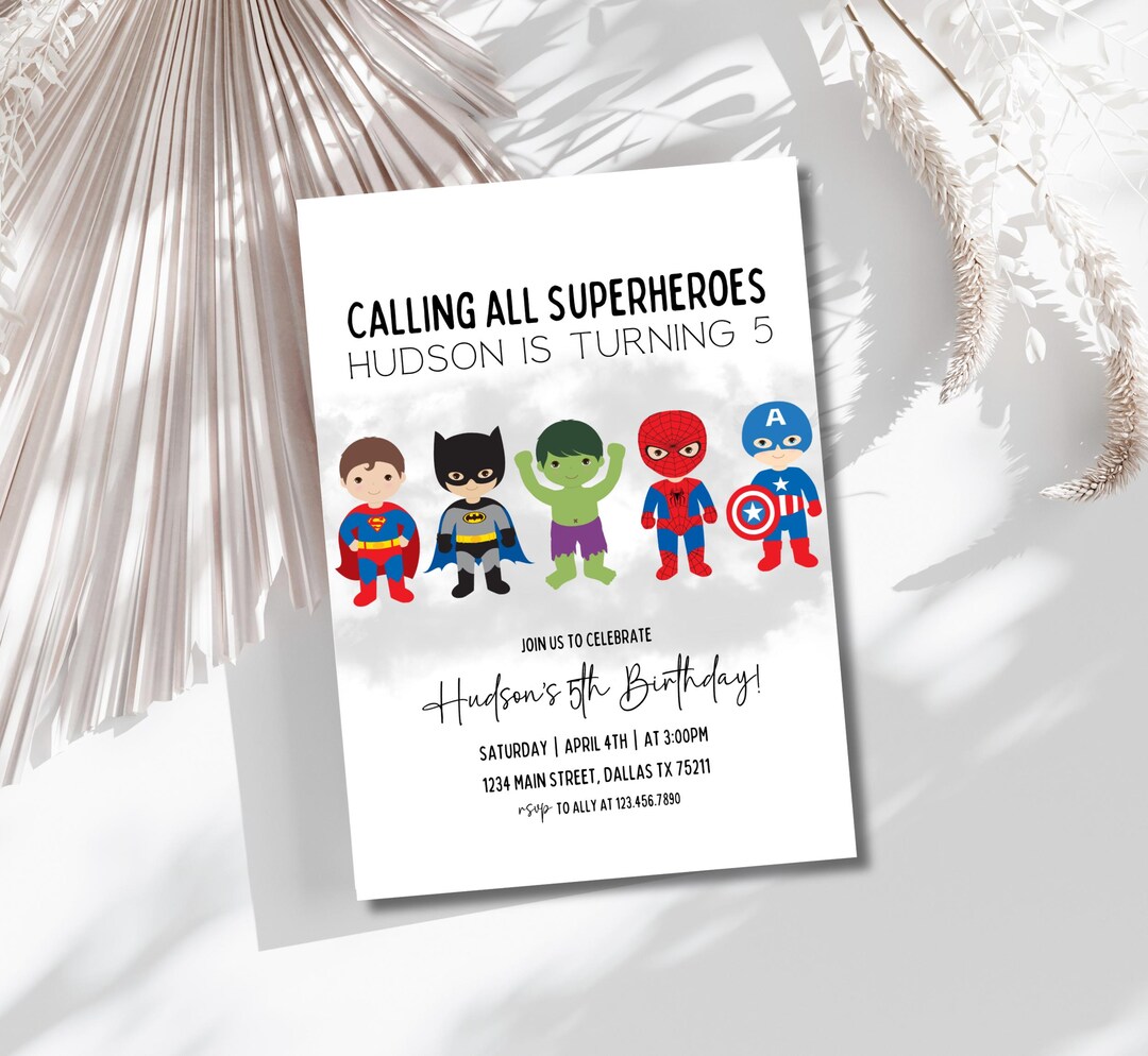 Editable Superheroes Birthday Invitation Template, Printable Birthday ...