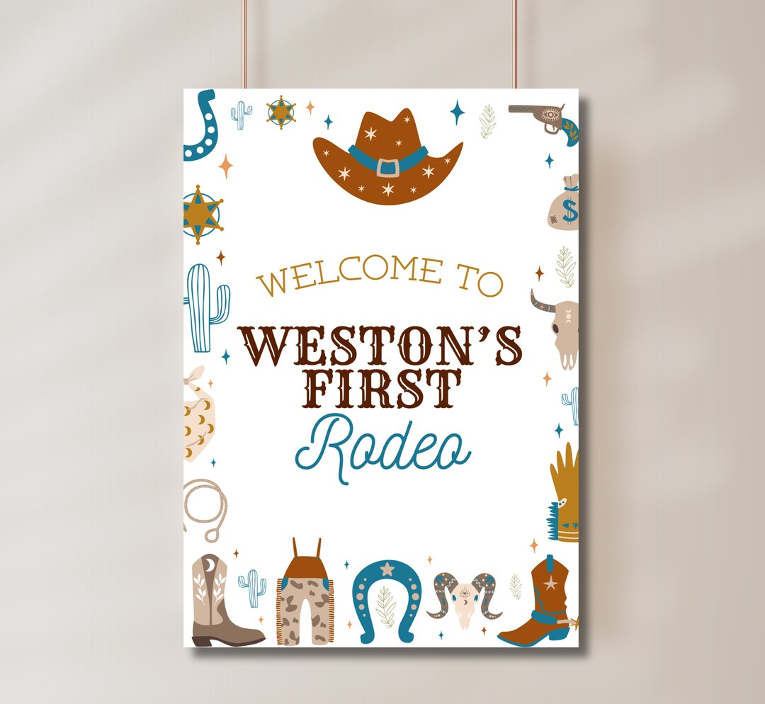 EDITABLE My First Rodeo Birthday Party Signs Cowboy Welcome Sign ...
