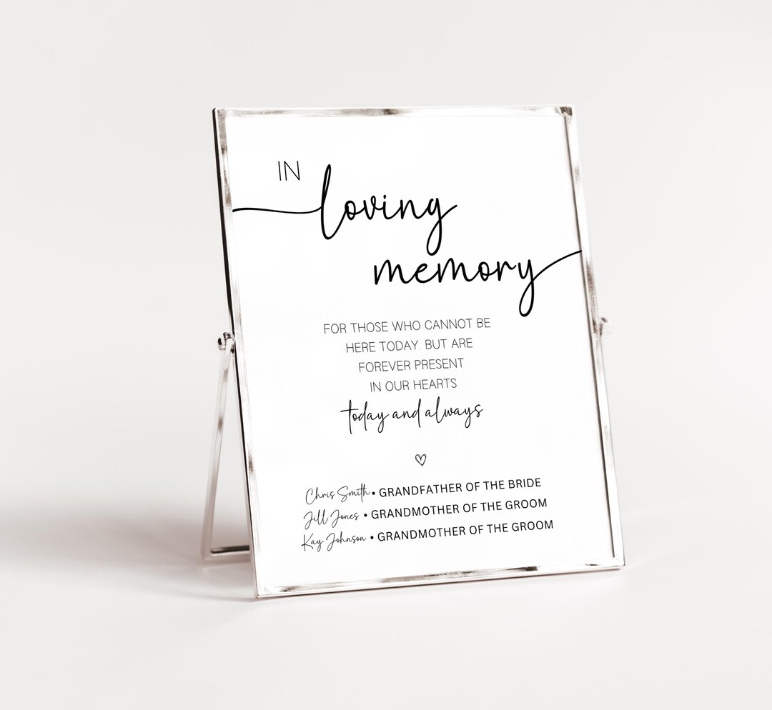In Loving Memory Wedding, Wedding Sign Grandparents, Memory Sign ...