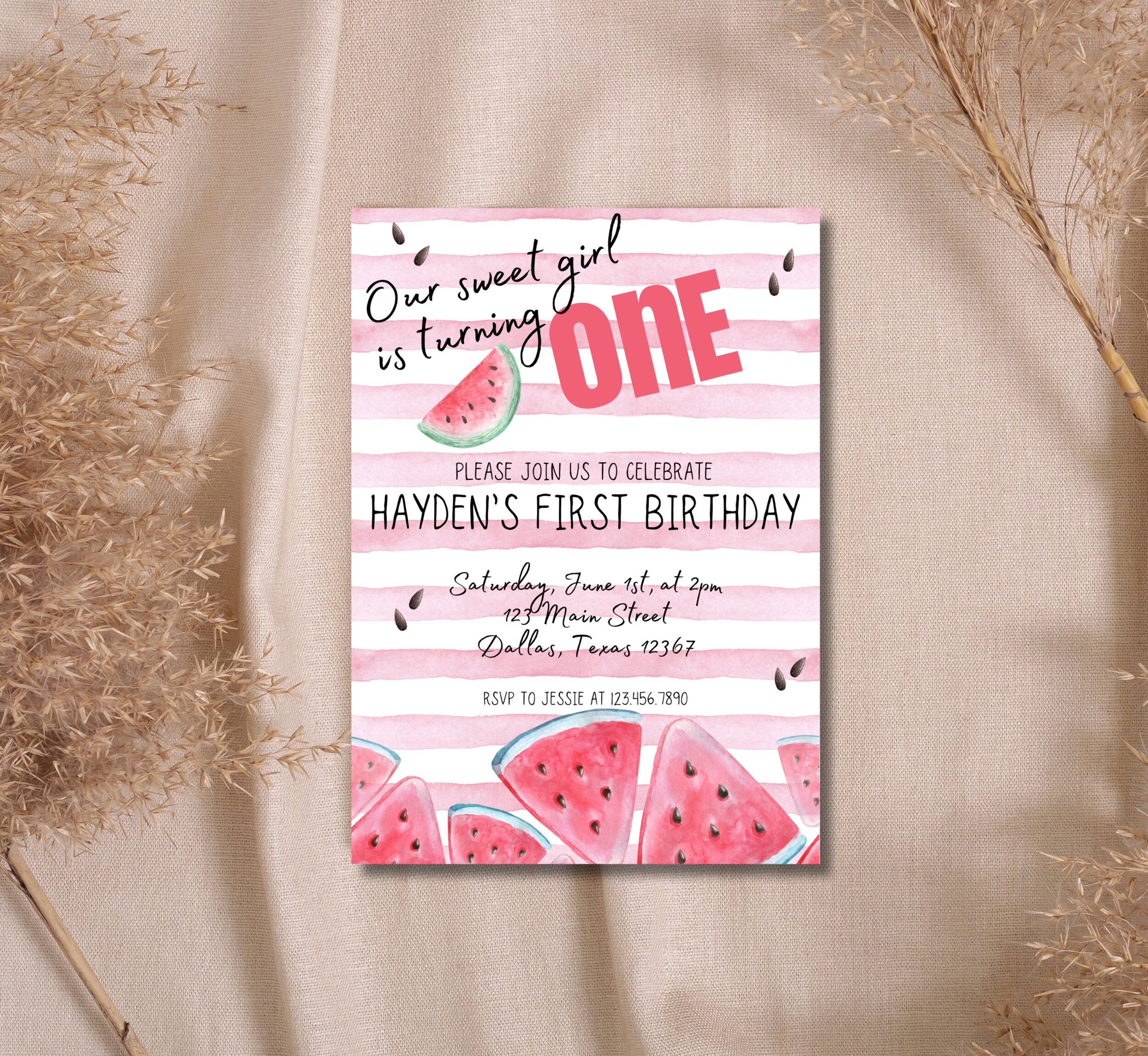 Watermelon Birthday Party Invitation Template Watermelon 1st - Etsy