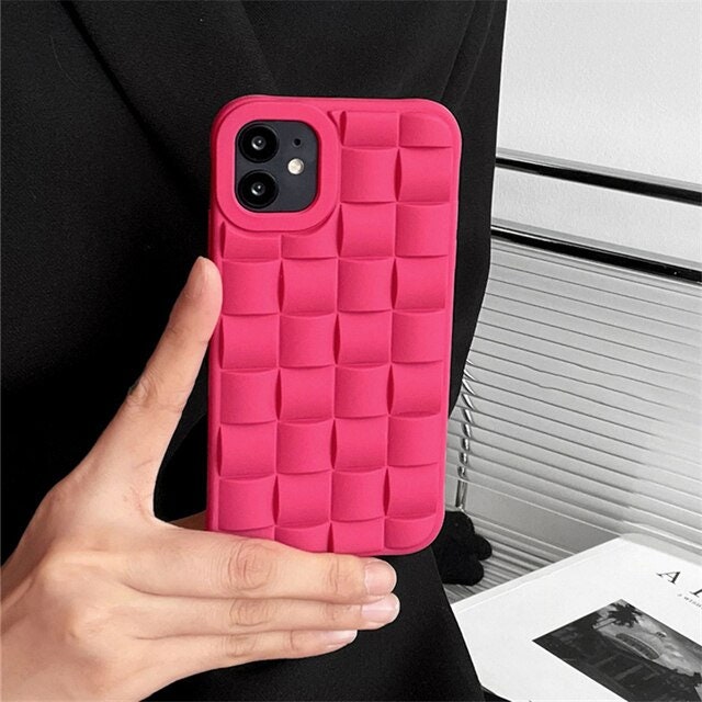 3D Cube Weave Plaid Checker Pattern Phone Case Soft Silicone Puffer ...
