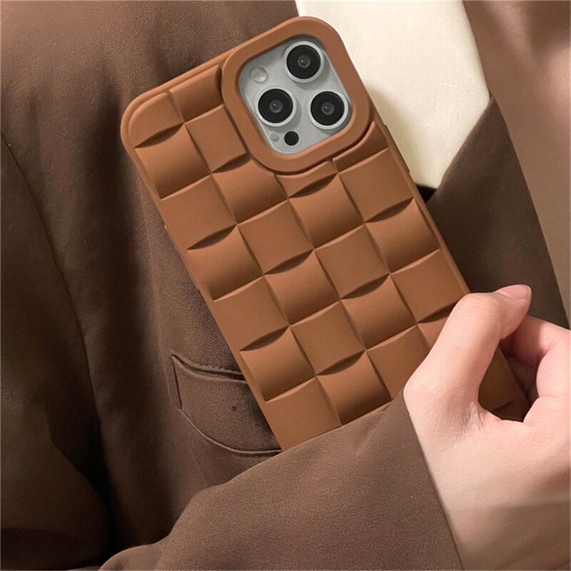 3D Cube Weave Plaid Checker Pattern Phone Case Soft Silicone Puffer ...