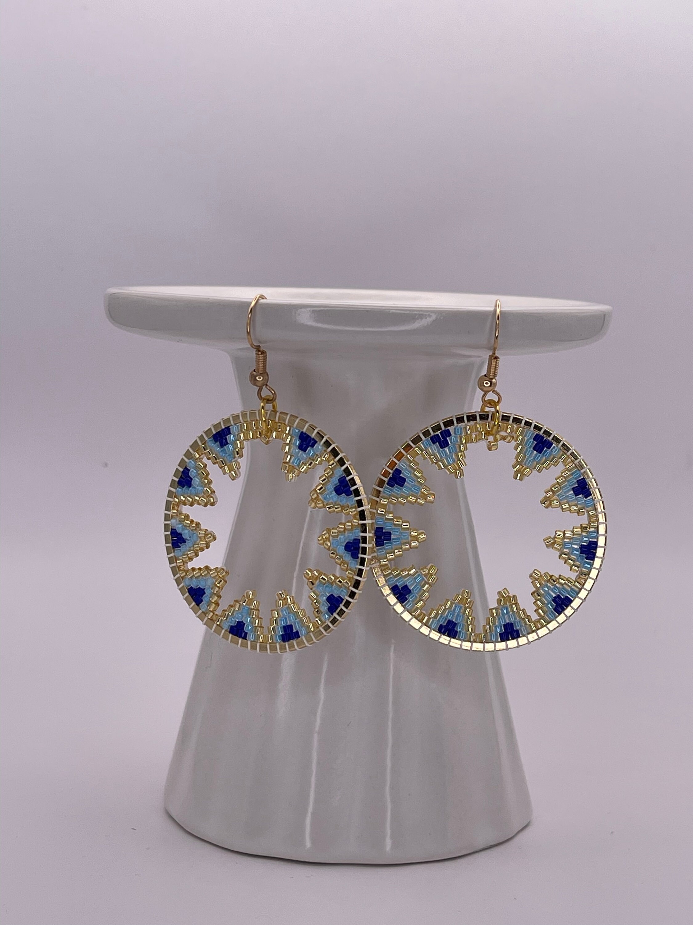 Blue and Gold Hoop Earrings - Etsy