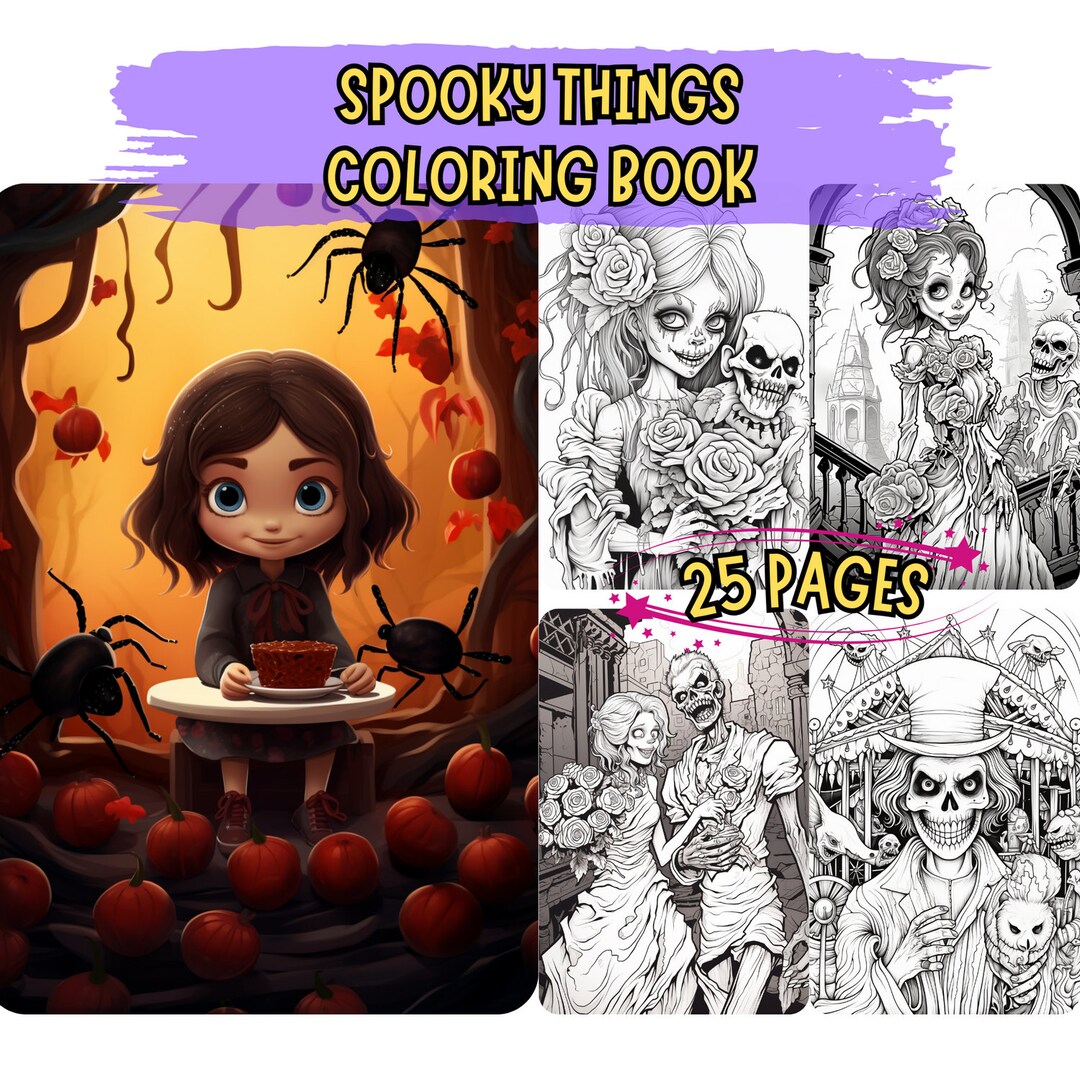 25 Spooky Things-themed Coloring Pages, Adult and Kids Coloring Book ...