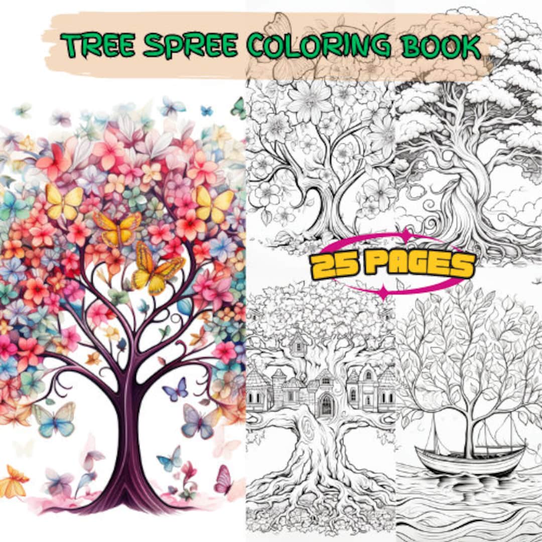 25 Tree Spree-themed Coloring Pages, Adult Coloring Book, Digital Print ...