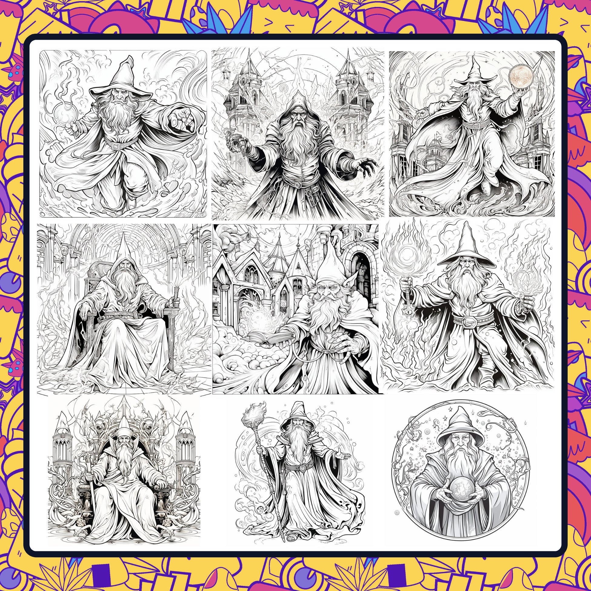 25 Wizard themed Coloring Pages Adult Coloring Book Digital - Etsy