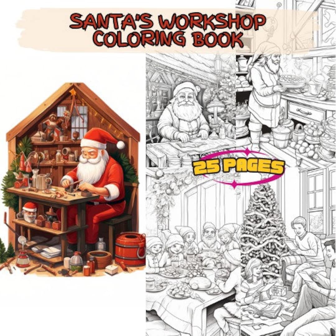25 Santa Workshop-themed Coloring Page, Adult Coloring Book, Digital ...