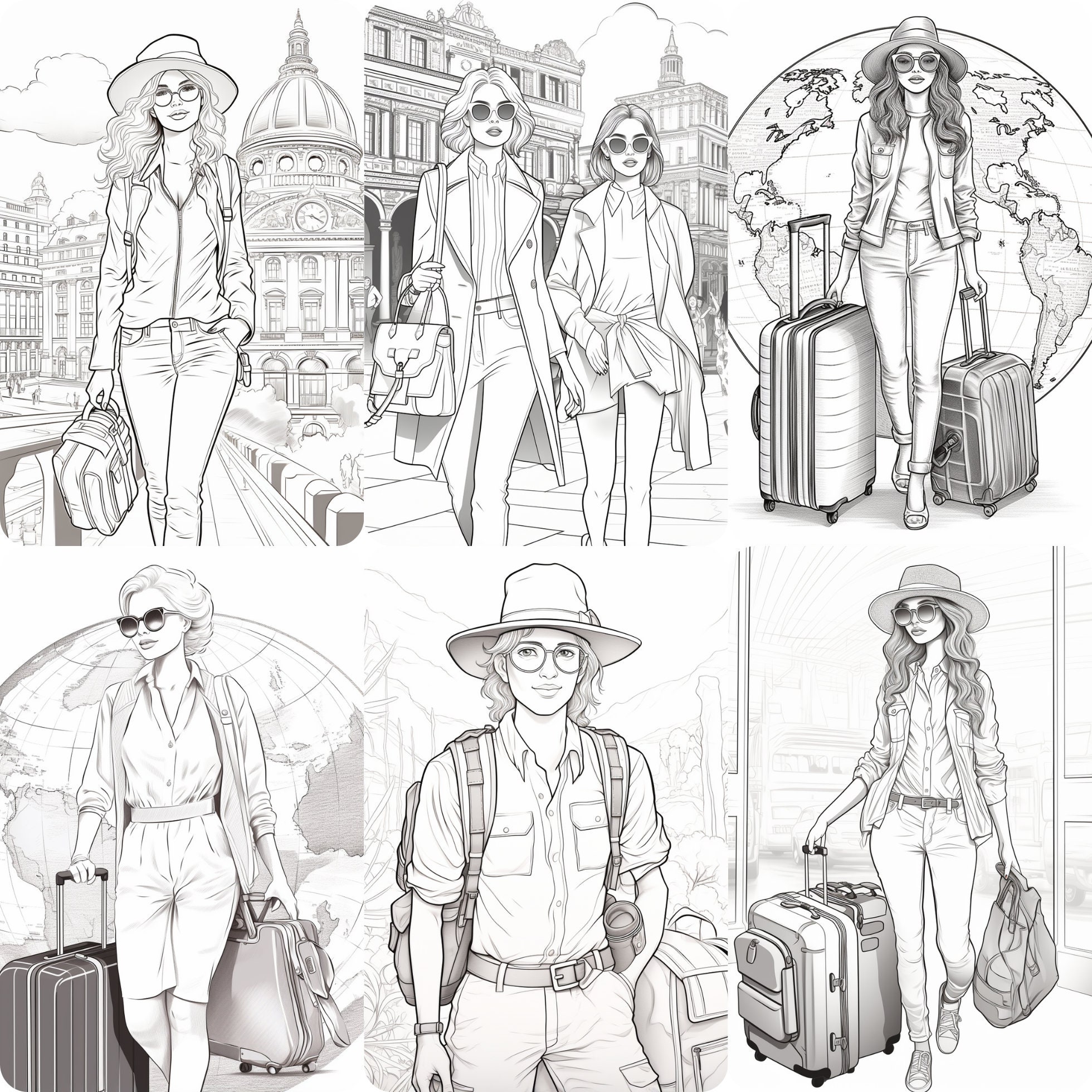 25 Travelling-themed Coloring Pages Adult Coloring Book - Etsy