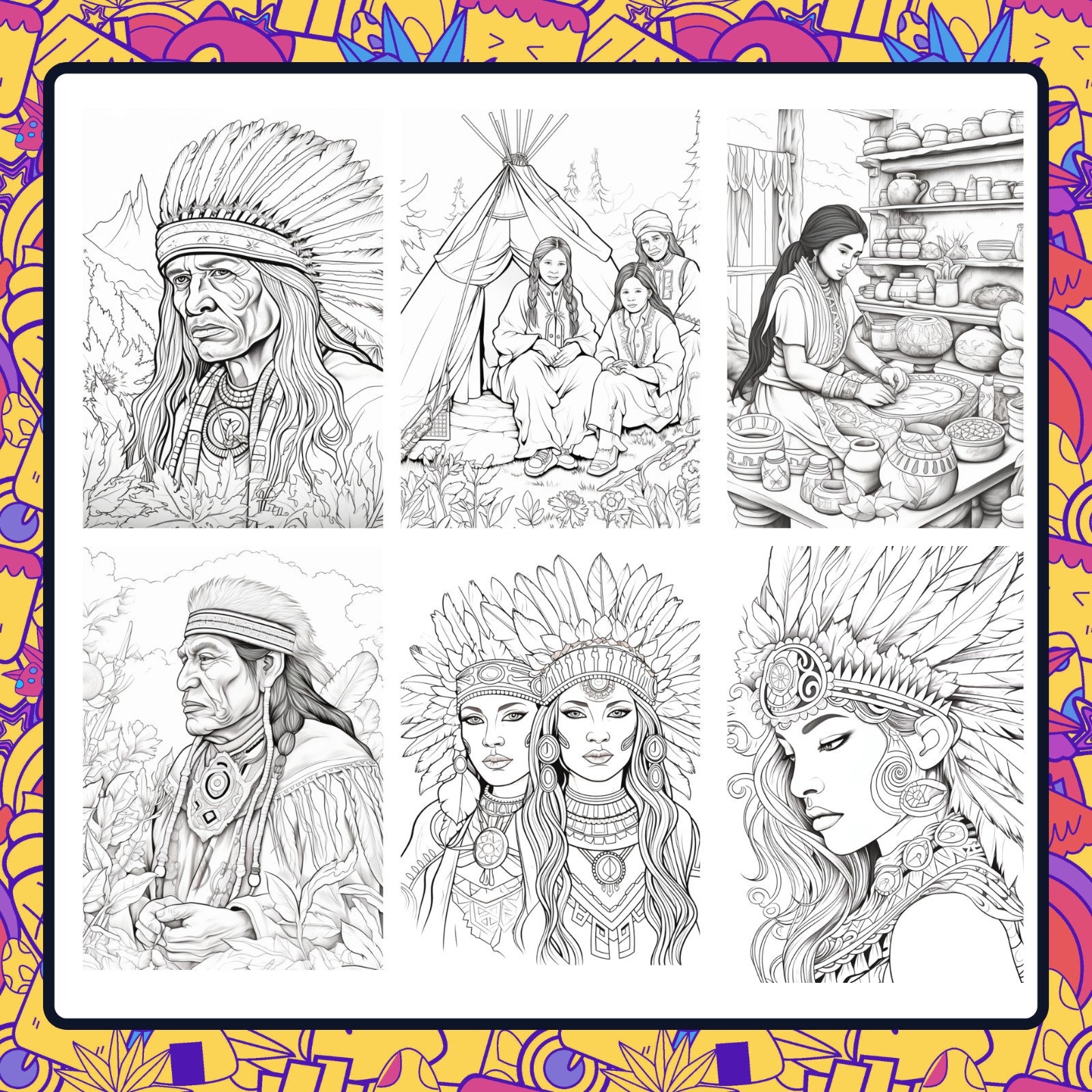 25 Indigenous Culture themed Coloring Pages, Adult Coloring Book ...