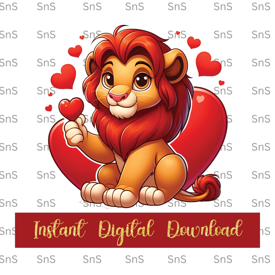 Lion Love Png, Valentines Lion Png, Retro Love Png, Retro Lion Png ...