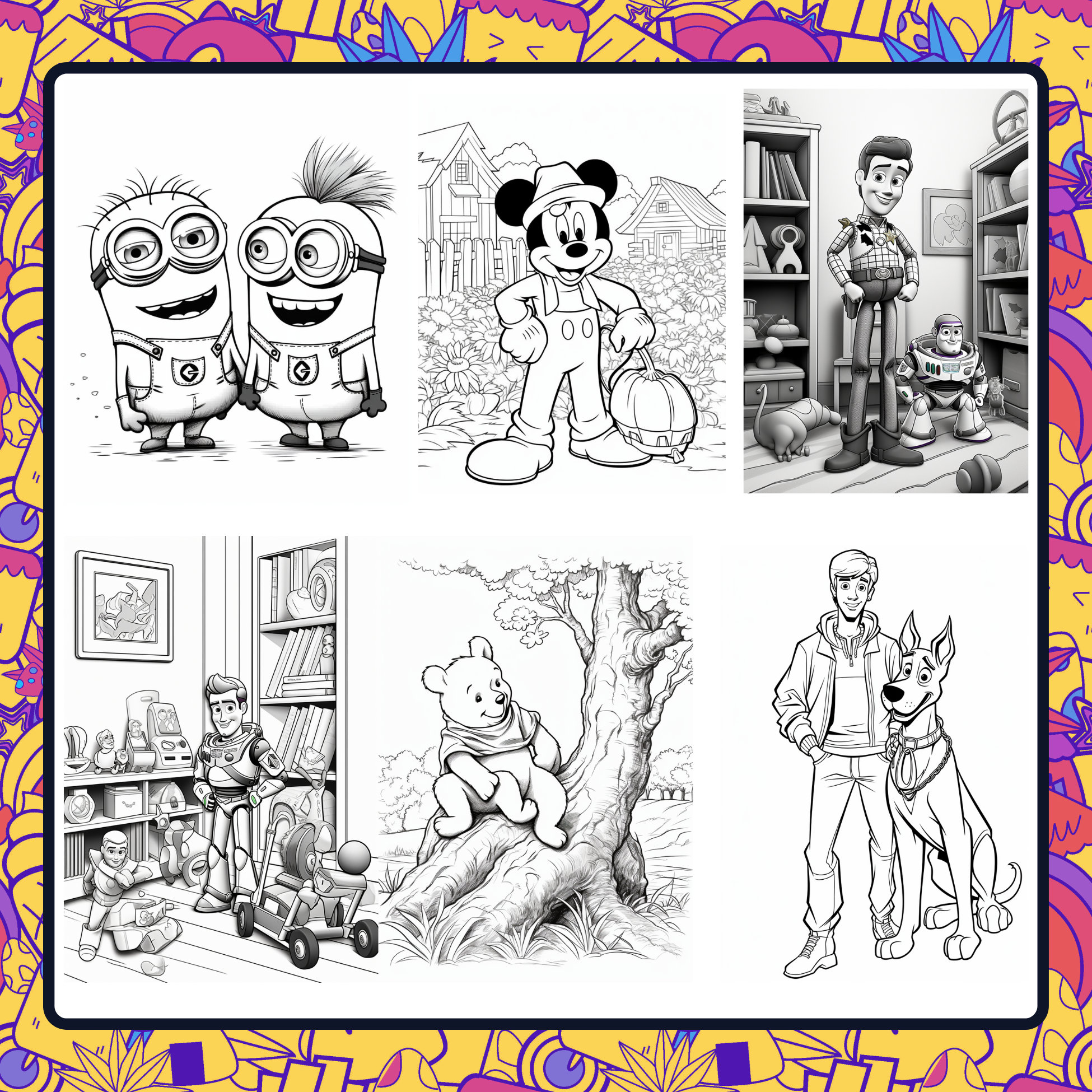 25 Cartoon Characters-themed Coloring Pages Kids Coloring - Etsy