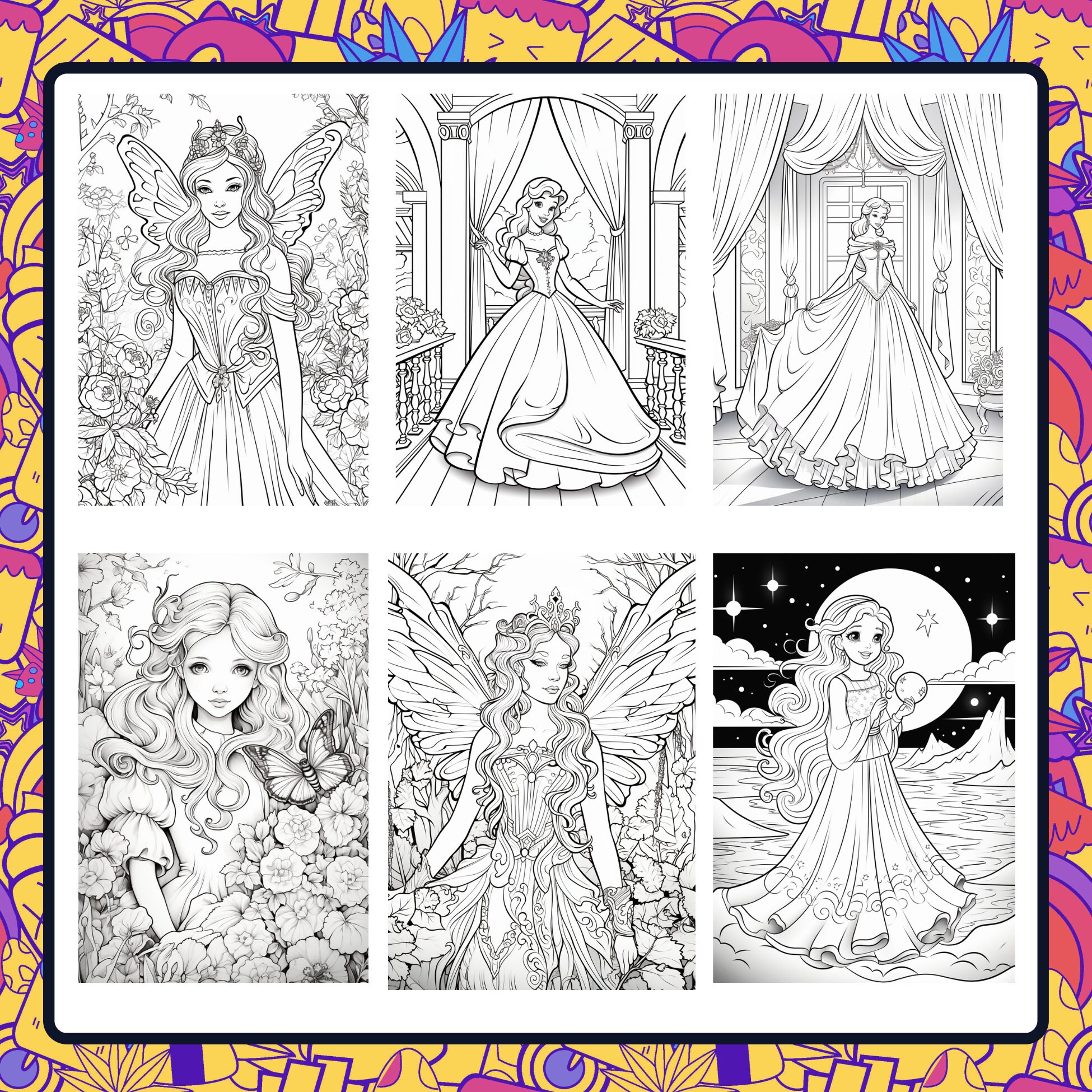 25 Princess World themed Coloring Pages Mandala Coloring - Etsy