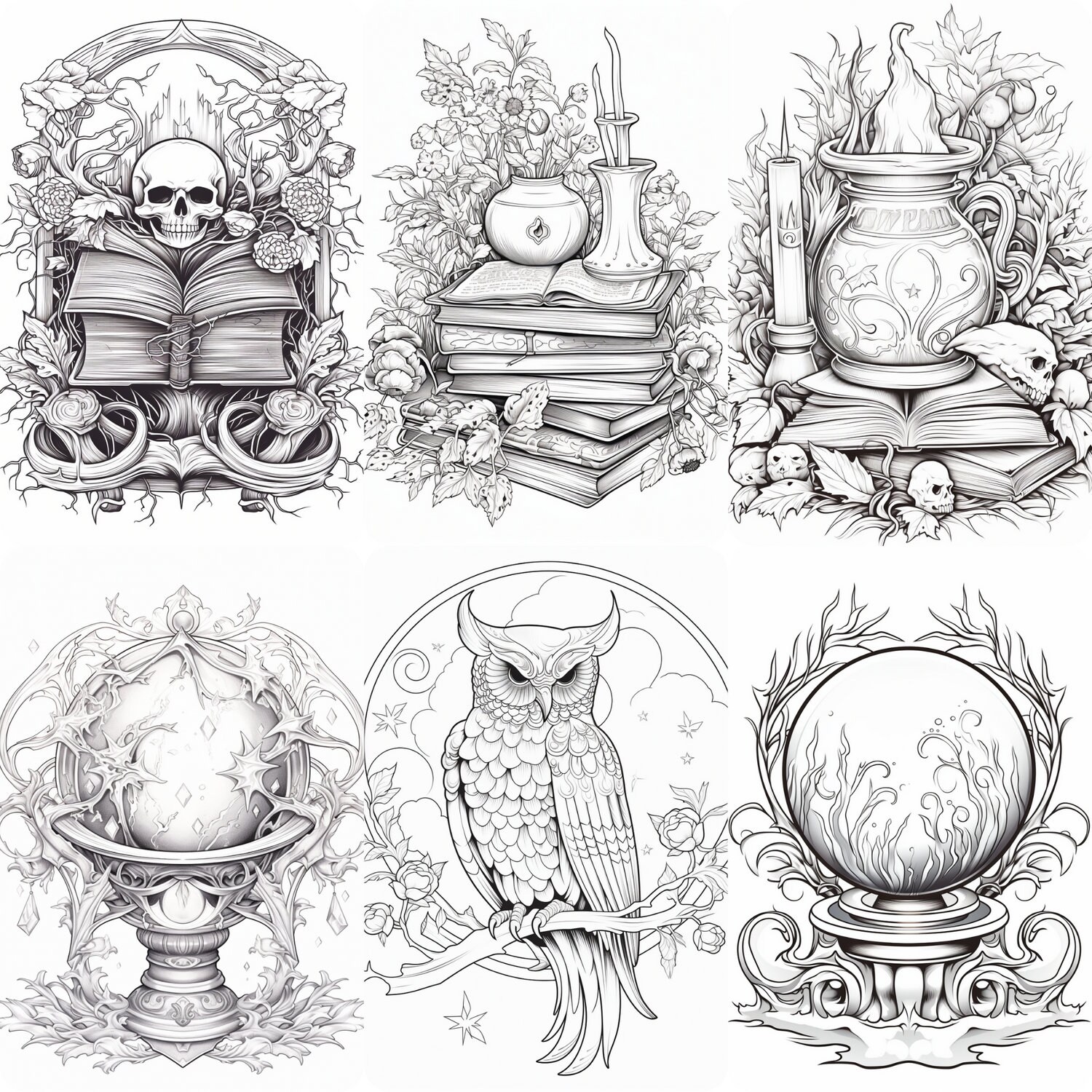 25 Witch Aesthetic-themed Coloring Pages, Adult and Kids Coloring Book ...