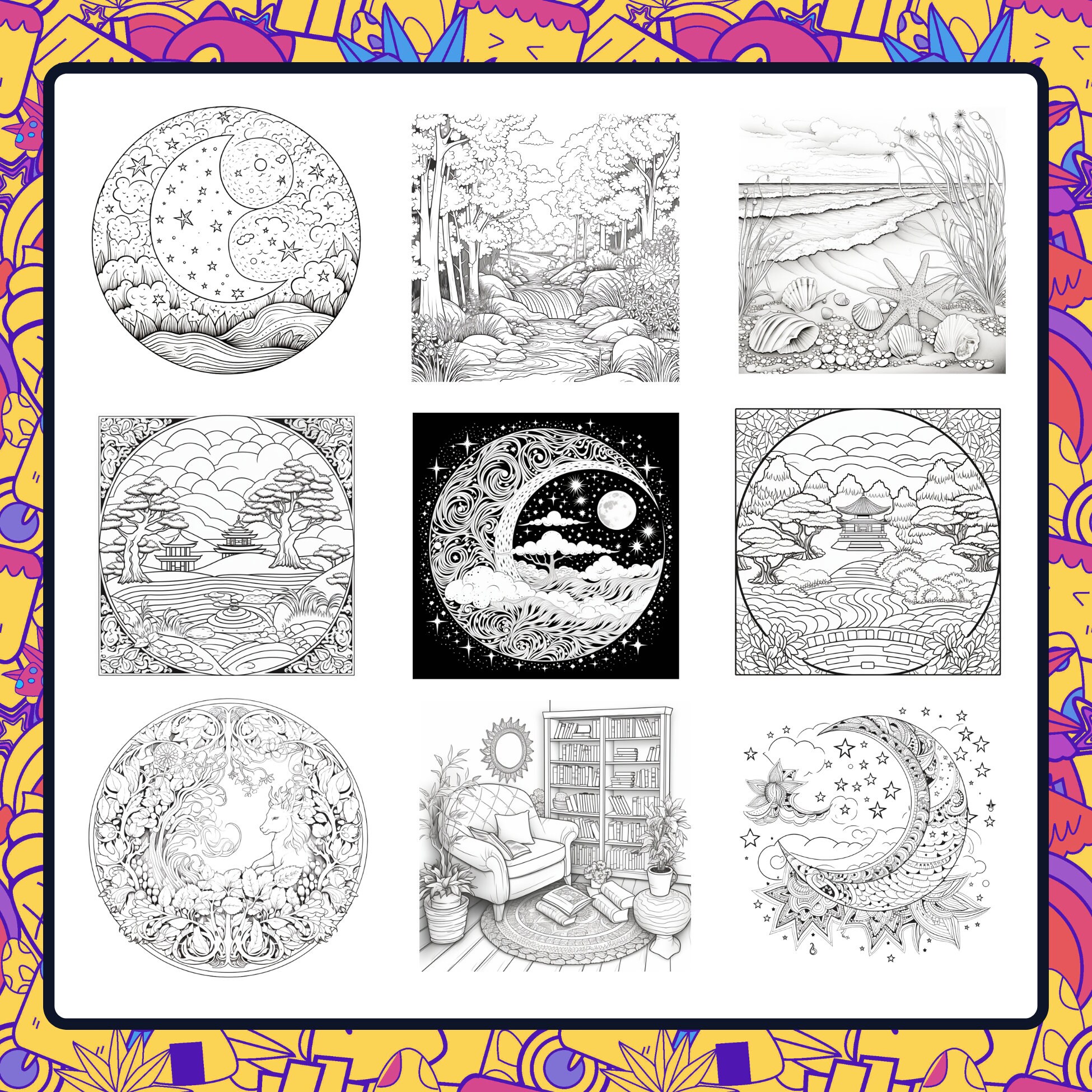 25 Artful Serenity-themed Coloring Pages, Adult Coloring Book, Digital ...