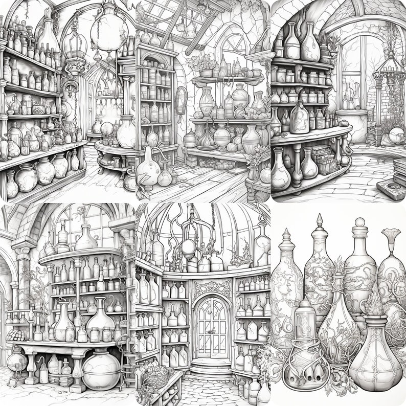 25 Mystical Potions-themed Coloring Pages, Adult and Kids Coloring Book ...
