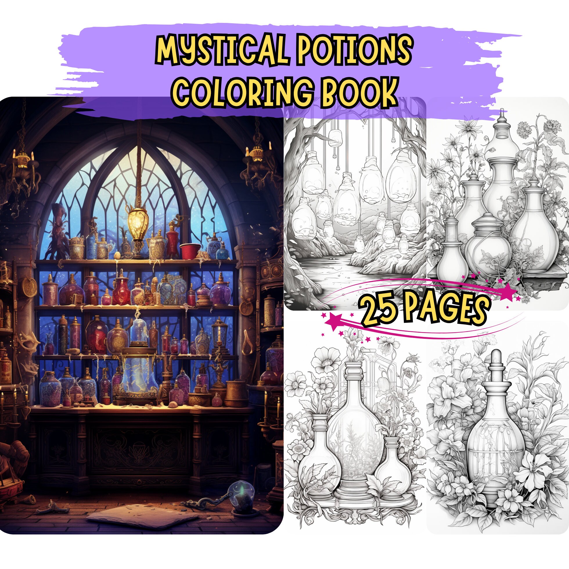 25 Mystical Potions-themed Coloring Pages, Adult and Kids Coloring Book ...