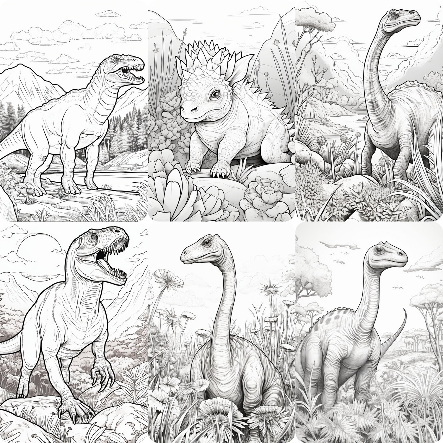 25 Dinosaur-themed Coloring Pages, Adult and Kids Coloring Book ...