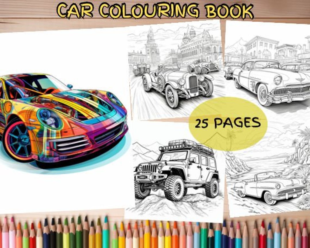 25 Car-themed Coloring Pages Adult Coloring Book Digital - Etsy