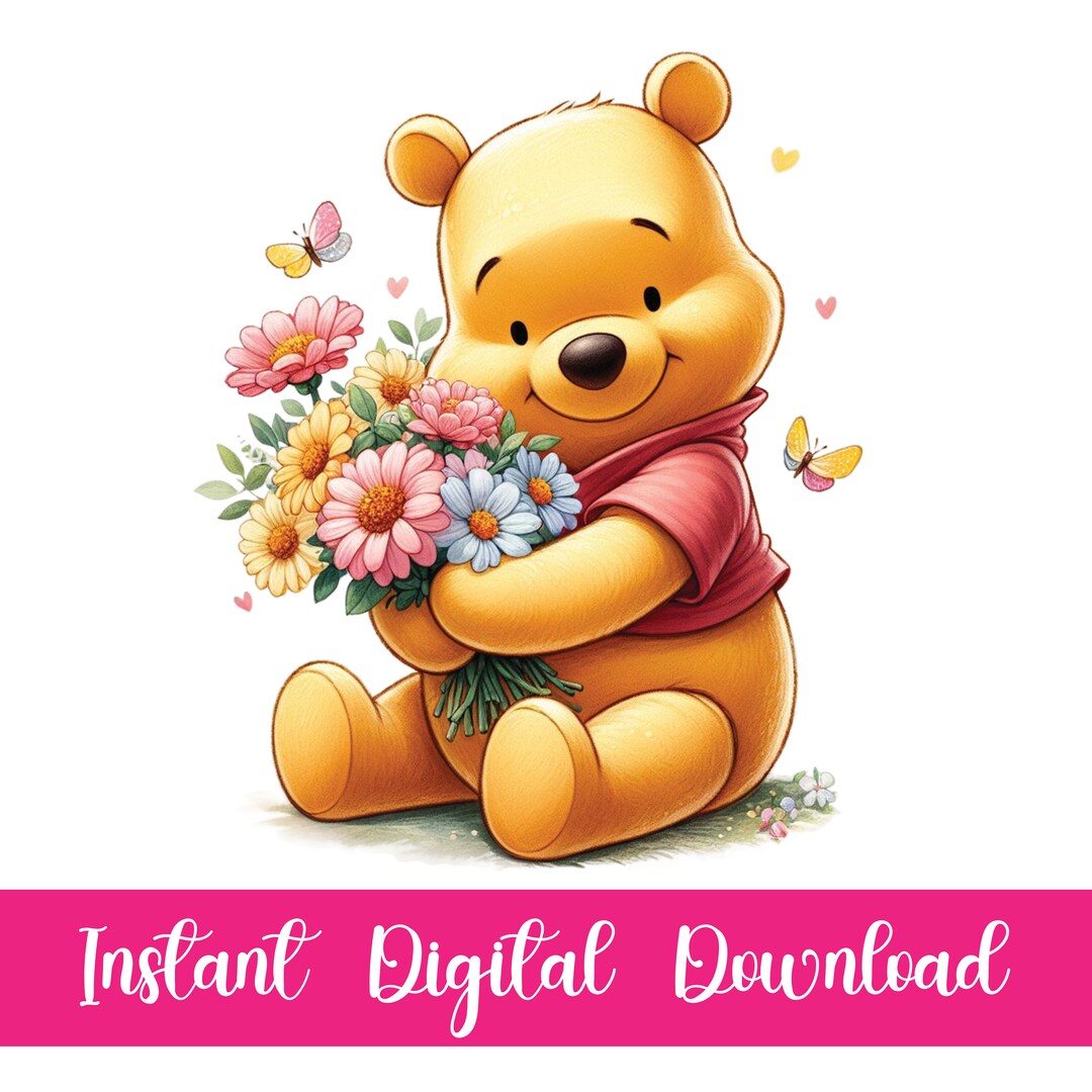 Pooh Flower Png, Bear Floral Png, Flowers Png, Pooh Floral Png, Cute ...