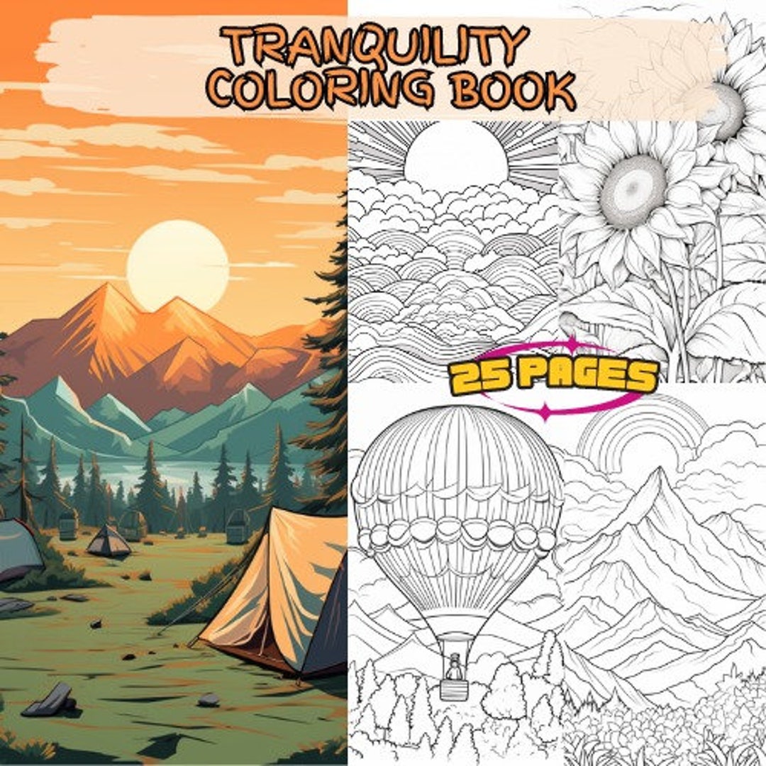 25 Tranquility-themed Coloring Pages, Adult Coloring Book, Digital ...
