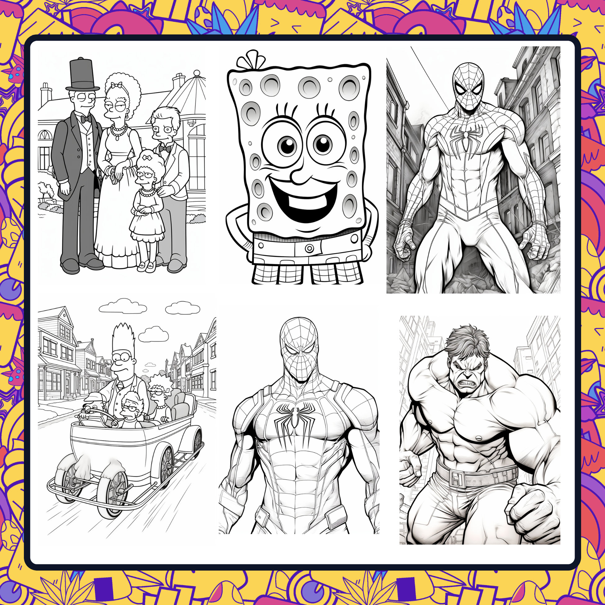 25 Cartoon Characters-themed Coloring Pages Kids Coloring - Etsy