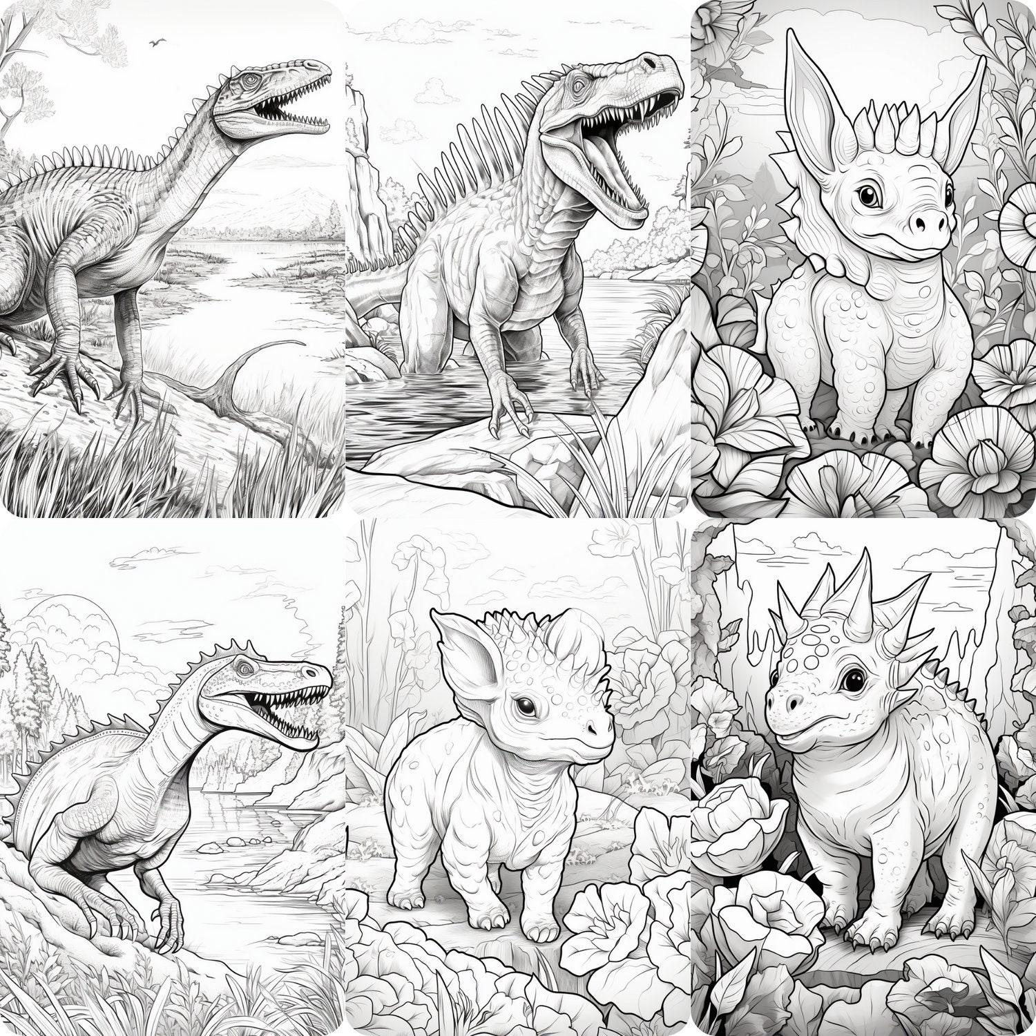 25 Dinosaur-themed Coloring Pages Adult and Kids Coloring - Etsy