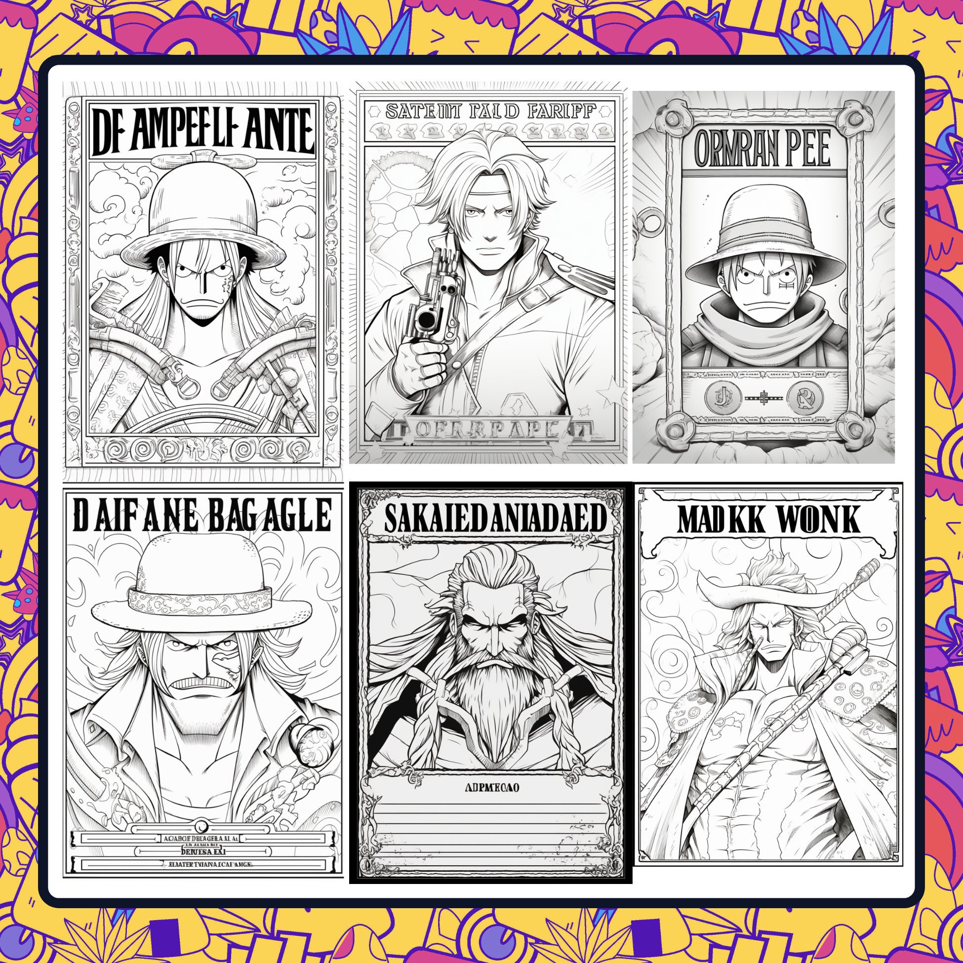 25 One Piece Wanted Coloring Pages, Adultkids Coloring Book, Digital ...
