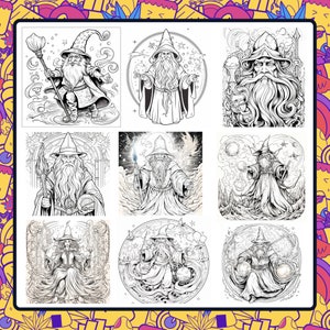 25 Wizard -themed Coloring Pages, Adult Coloring Book, Digital Print ...