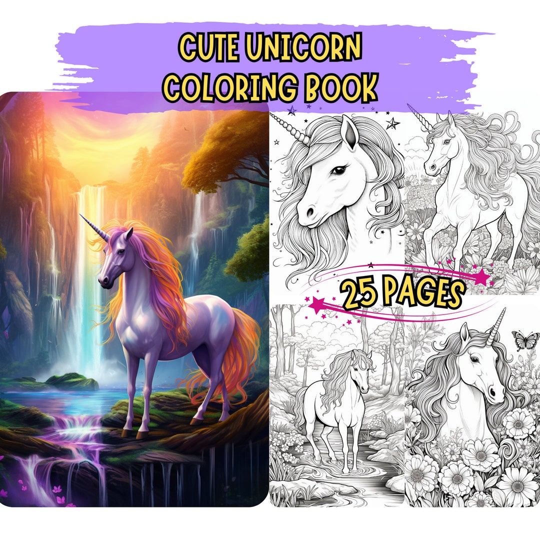 25 Cute Unicorn-themed Coloring Pages, Adult and Kids Coloring Book ...