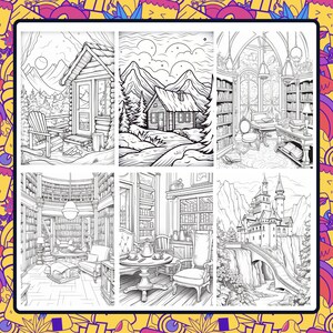 25 Aesthetic Places-themed Coloring Pages, Adult+kids Coloring Book ...