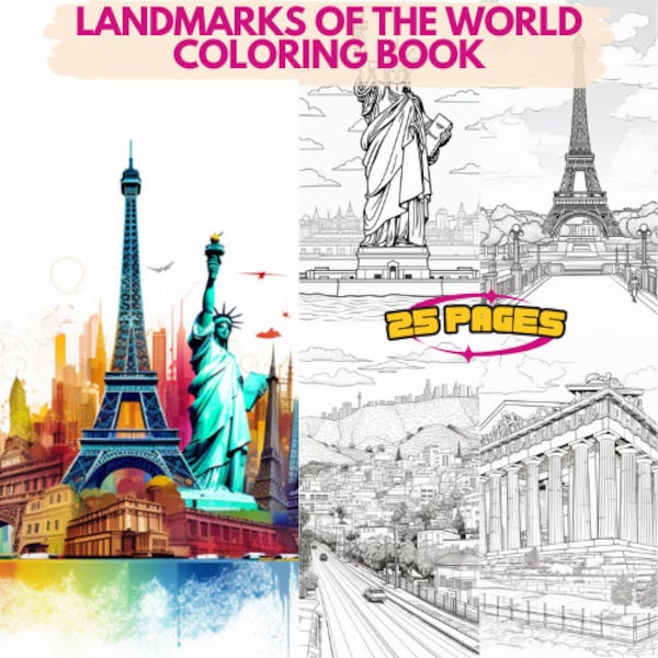 World Landmarks Coloring Pages - Etsy