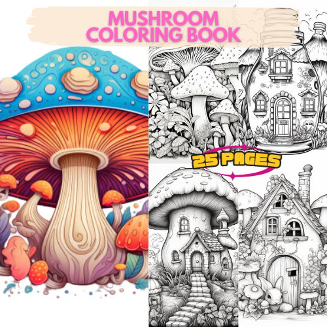 25 Mushroom -themed Coloring Pages, Adult Coloring Book, Digital Print ...