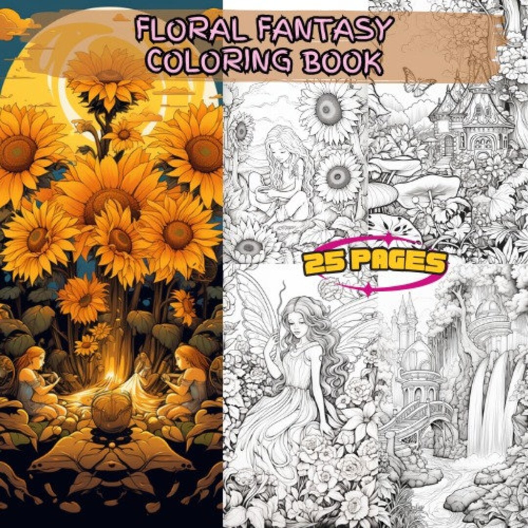 25 Floral-themed Coloring Pages, Adult+kids Flower Coloring Book ...