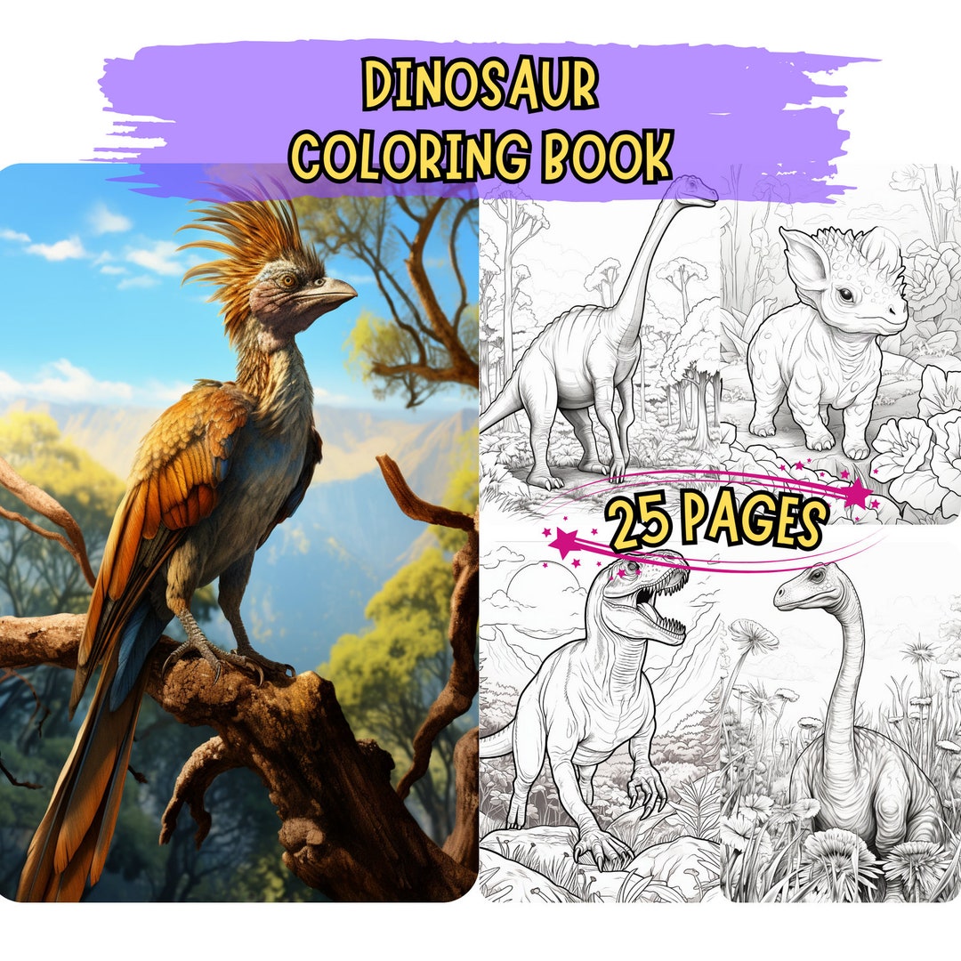 25 Dinosaur-themed Coloring Pages, Adult and Kids Coloring Book ...