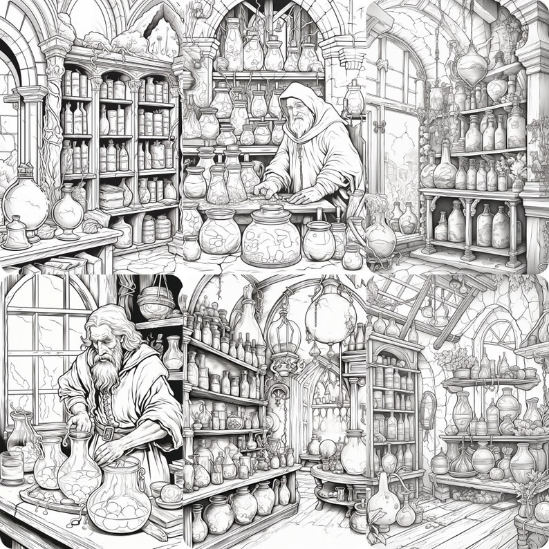 25 Mystical Potions-themed Coloring Pages, Adult and Kids Coloring Book ...
