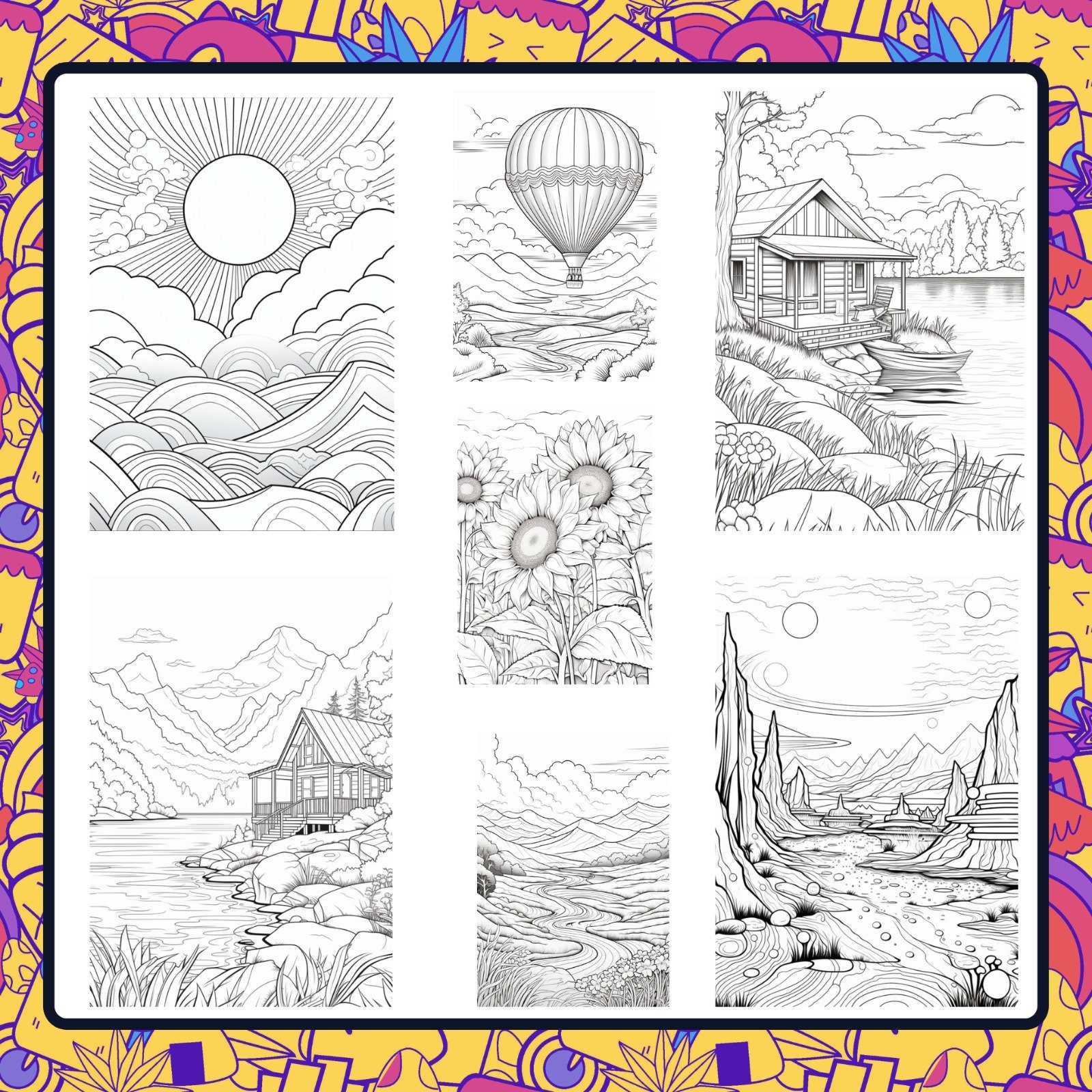 25 Tranquility-themed Coloring Pages, Adult Coloring Book, Digital ...