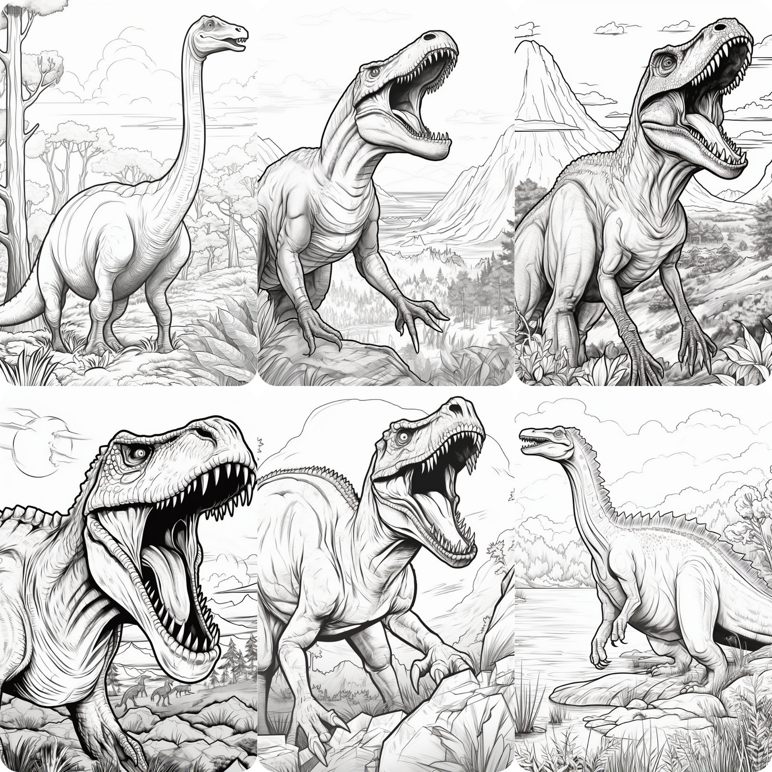 25 Dinosaur-themed Coloring Pages Adult and Kids Coloring - Etsy
