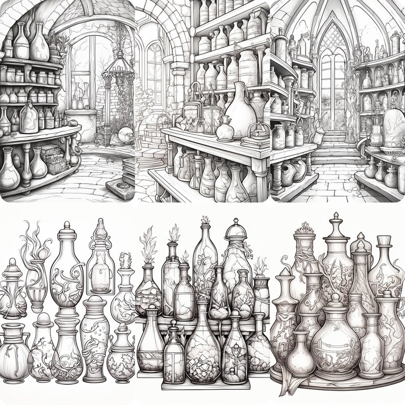 25 Mystical Potions-themed Coloring Pages, Adult and Kids Coloring Book ...