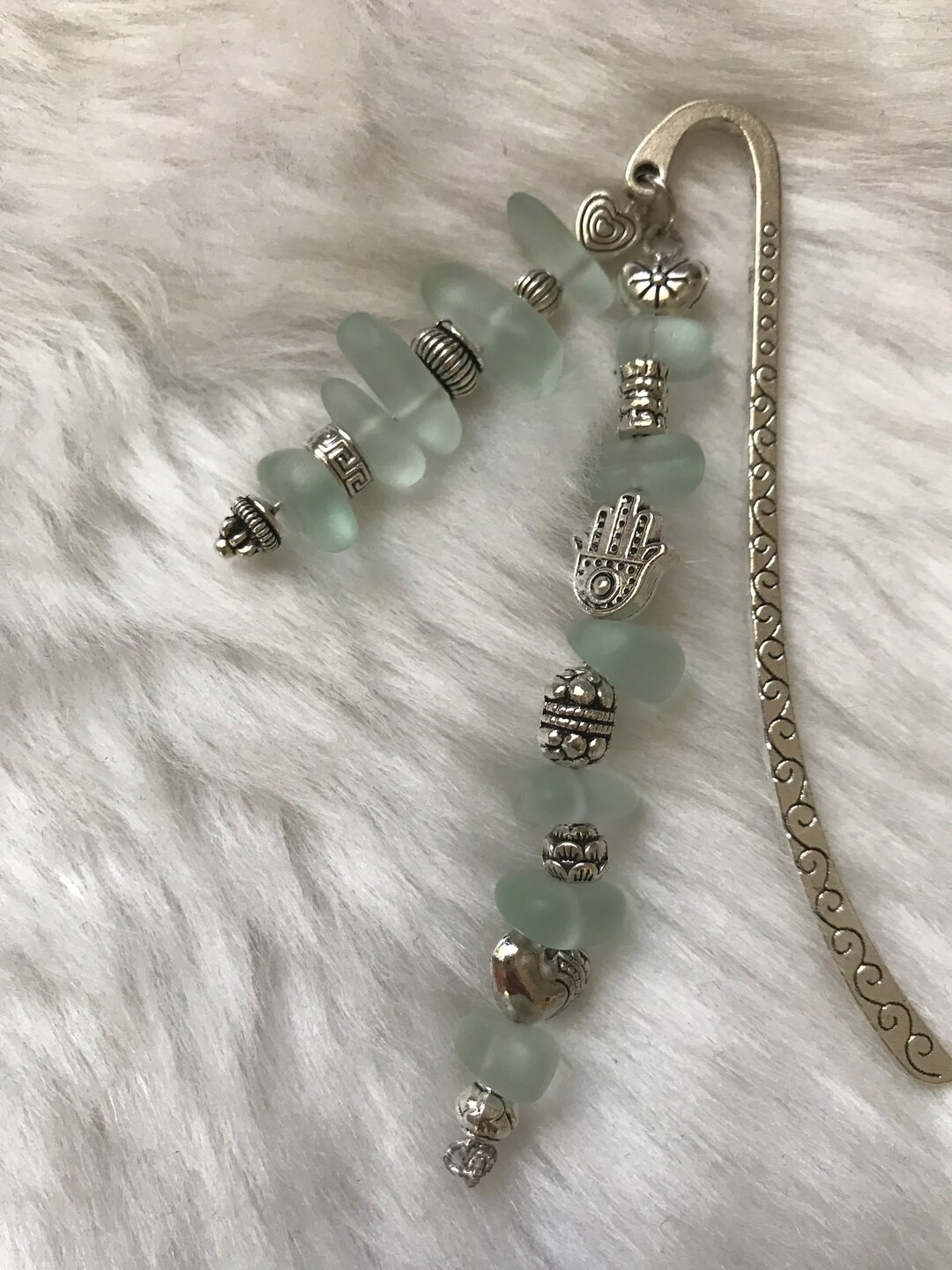 Sea Glass Bookmark W/ Humsa Hand and Hearts - Etsy
